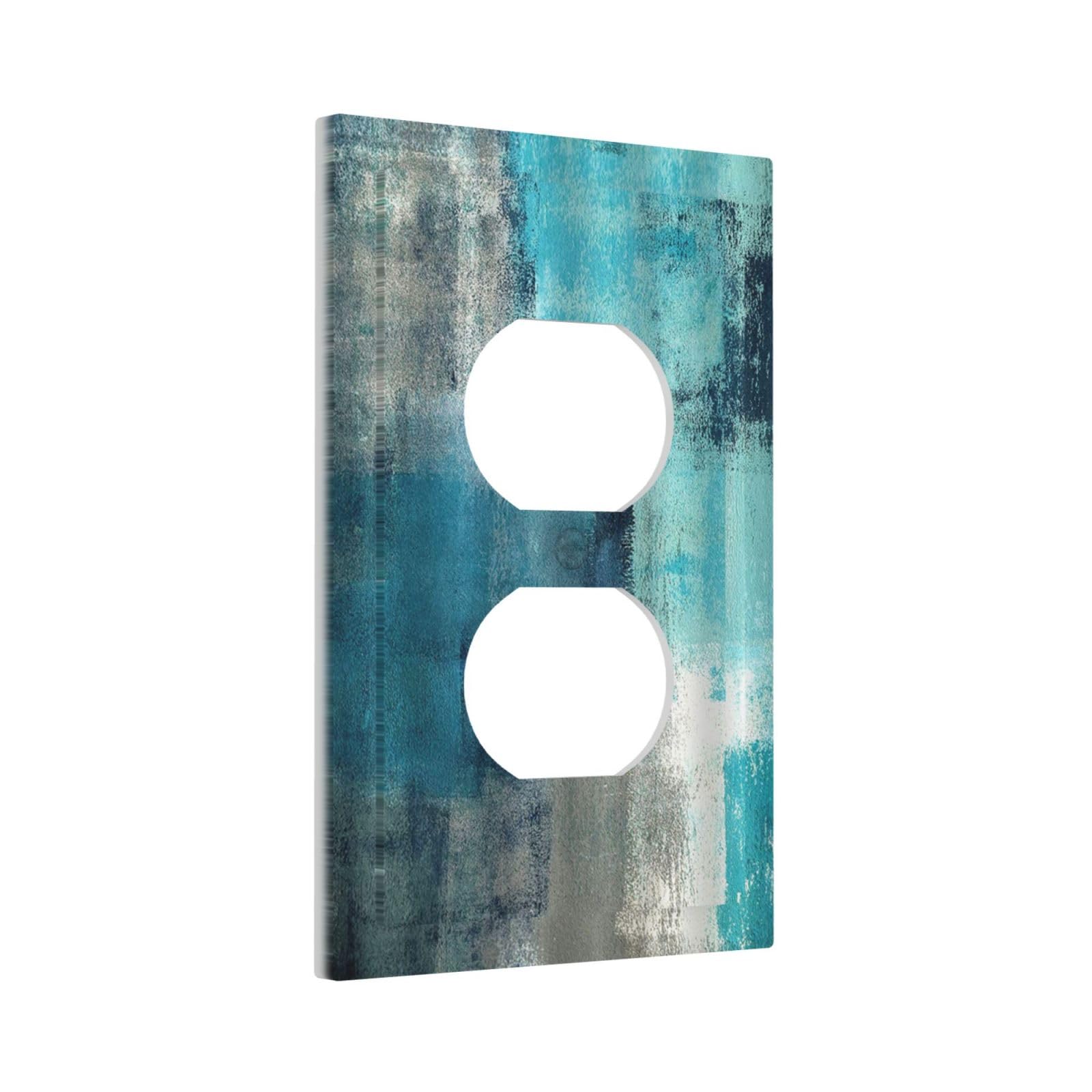 Art Turquoise Blue and Grey Painting 1 Gang Outlet Plate Duplex ...