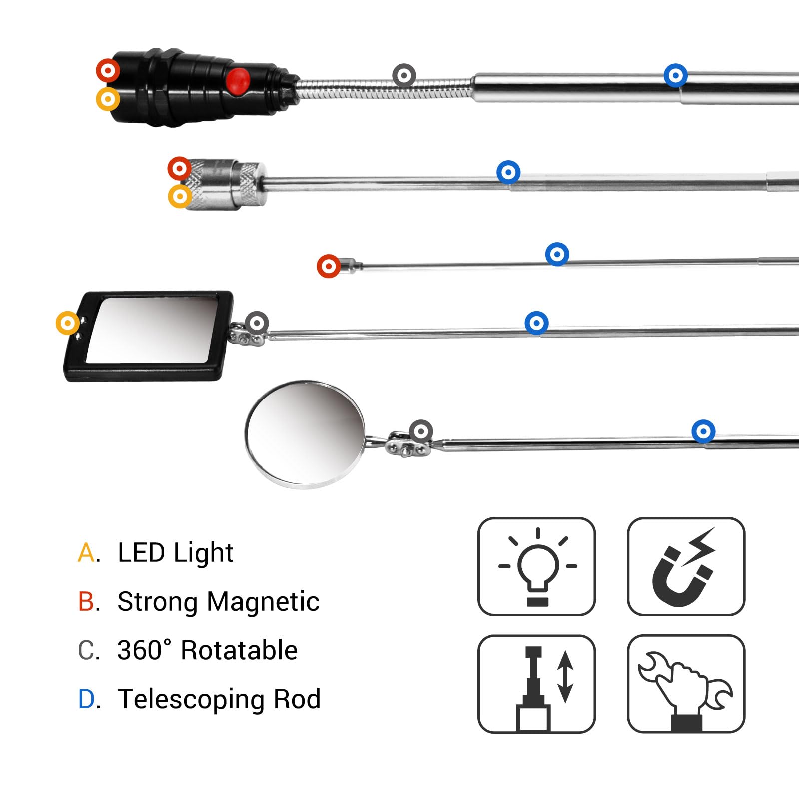 Snapklik.com : EWK 5 Pcs LED Telescoping Magnetic Pick-Up Tool Set ...