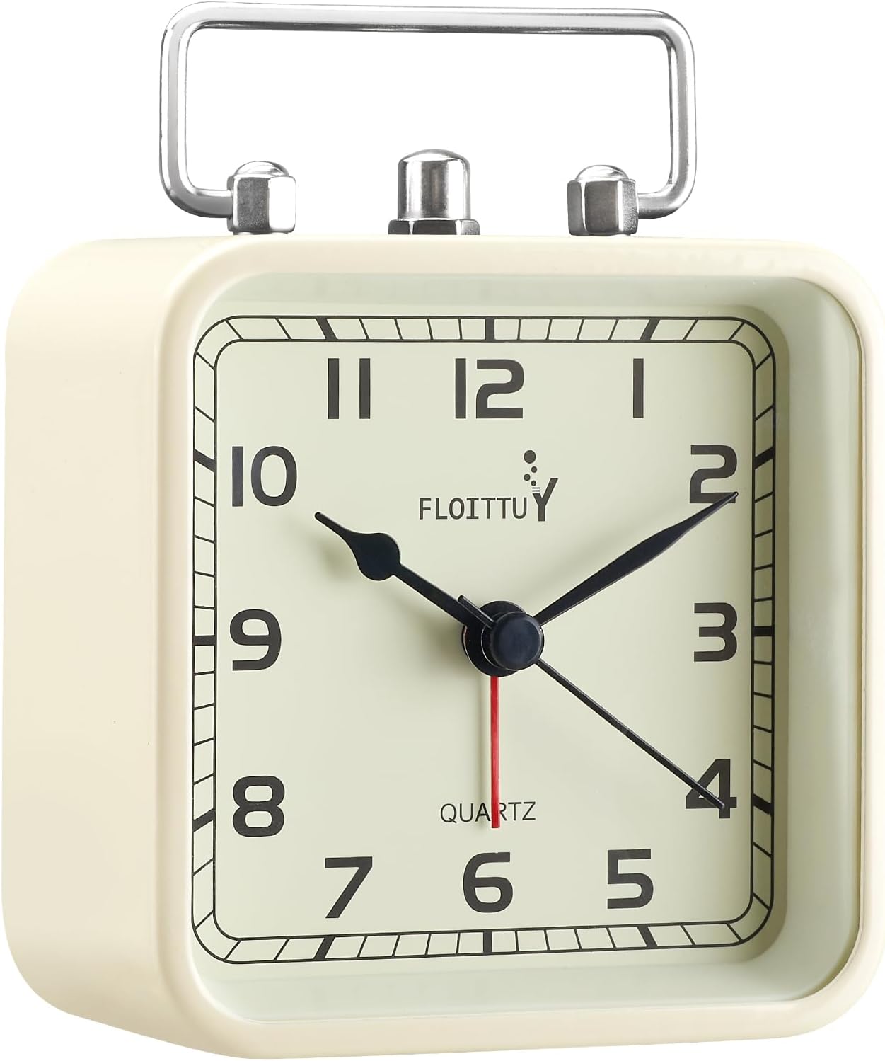 Square Metal Beep Alarm Clock Silent No Ticking, Snooze and Battery Operated, Night Light and ...