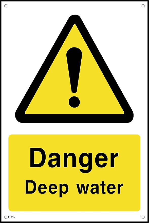 Danger Deep Water Sign - 150mm x 200mm - 1.2mm Rigid Plastic Drilled ...