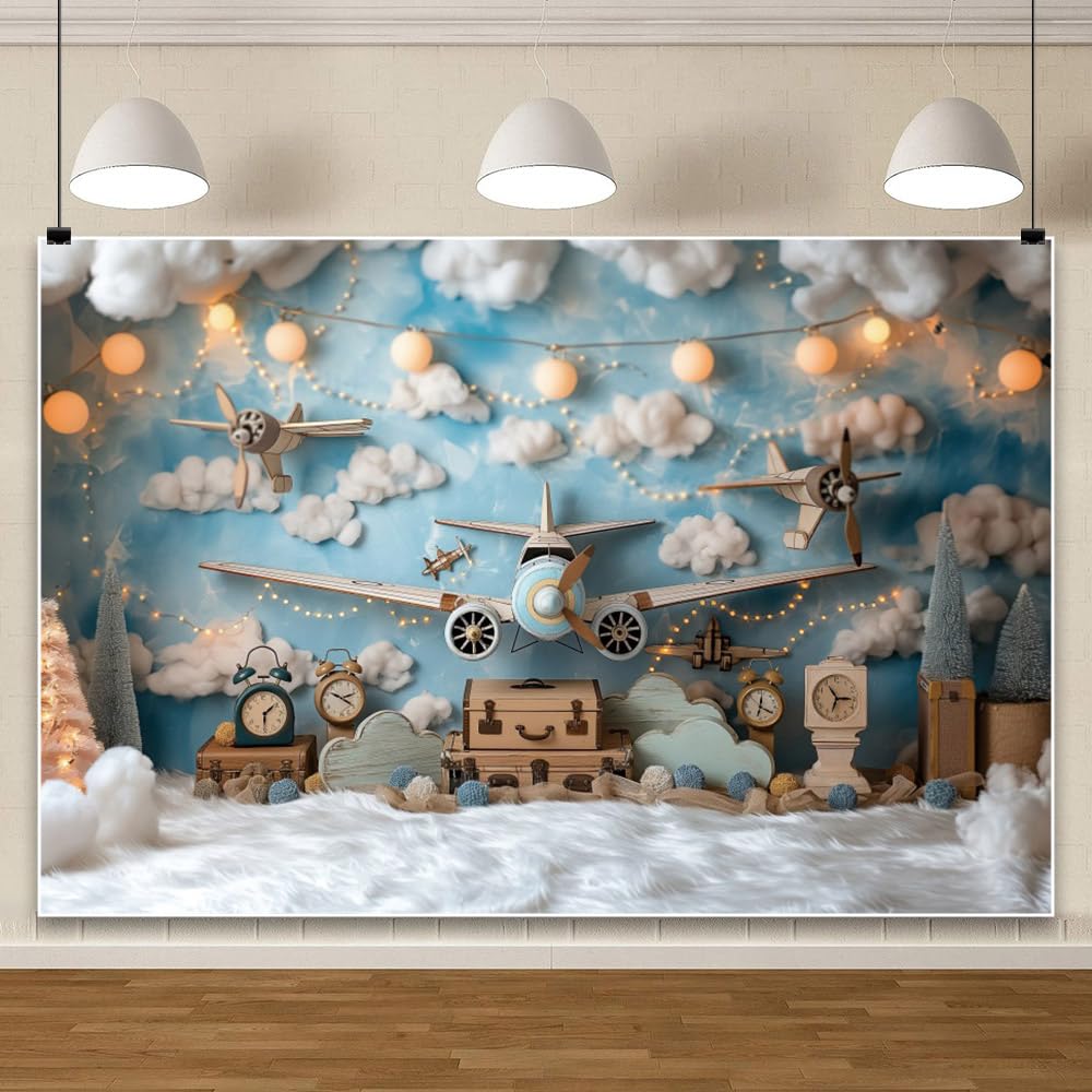 Amazon.com : RBQOKJ 7x5ft Wooden Toy Airplane Boy Backdrop Clouds Furry ...