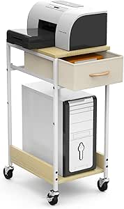 OUDUCK Computer Tower Stand with Storage Drawer and Printer Cart, White ...
