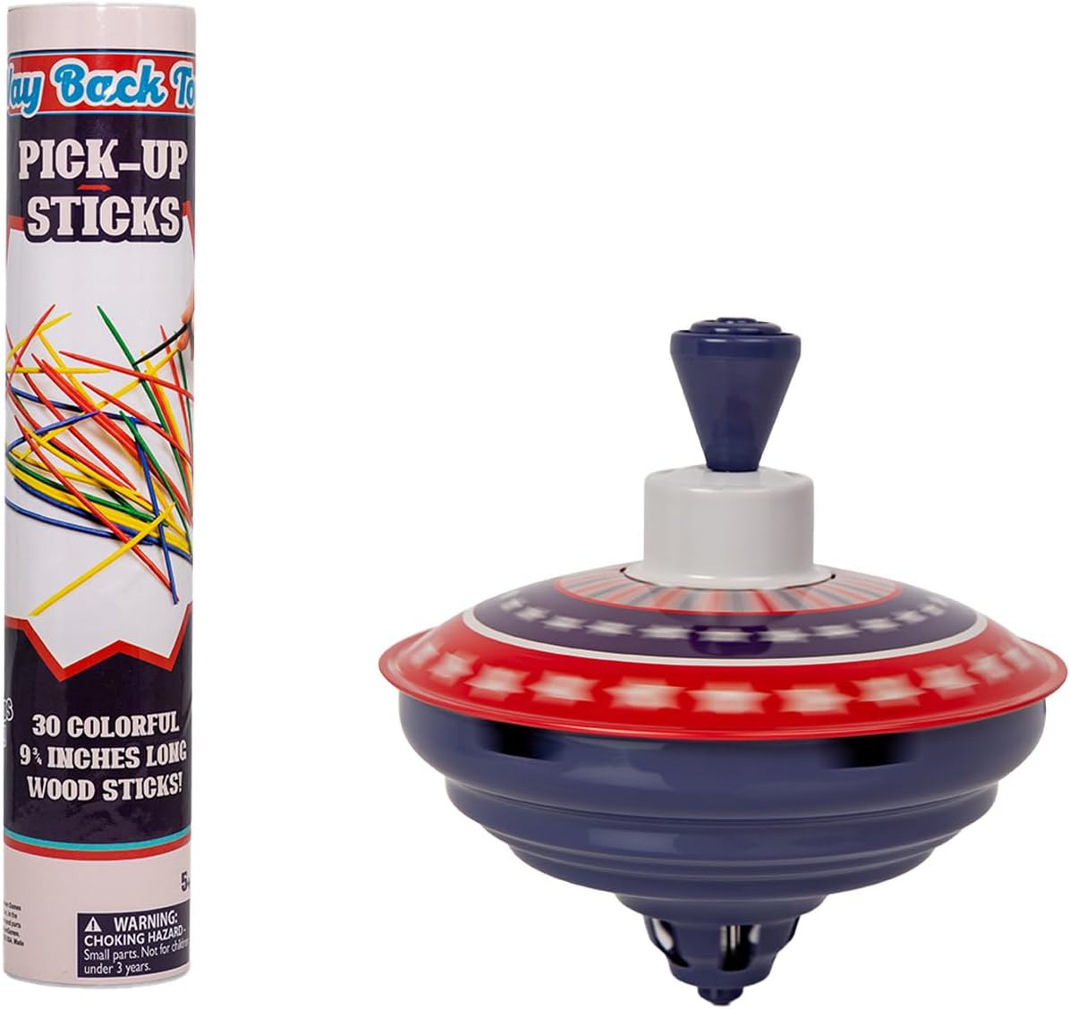 Amazon.com: Way Back Toys Pick Up Sticks and Spinning Top Combo, 30 ...