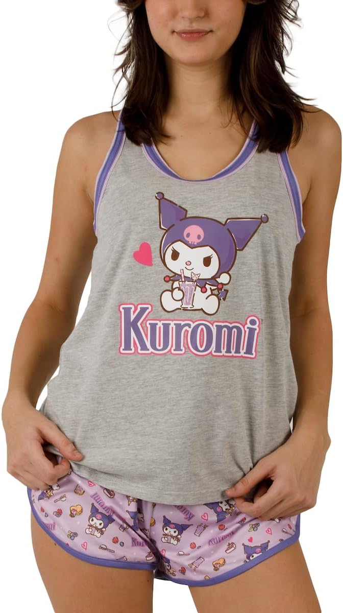 Bioworld Kuromi Milkshake Women's Racer Back Tank Top & Dolphin Lounge ...