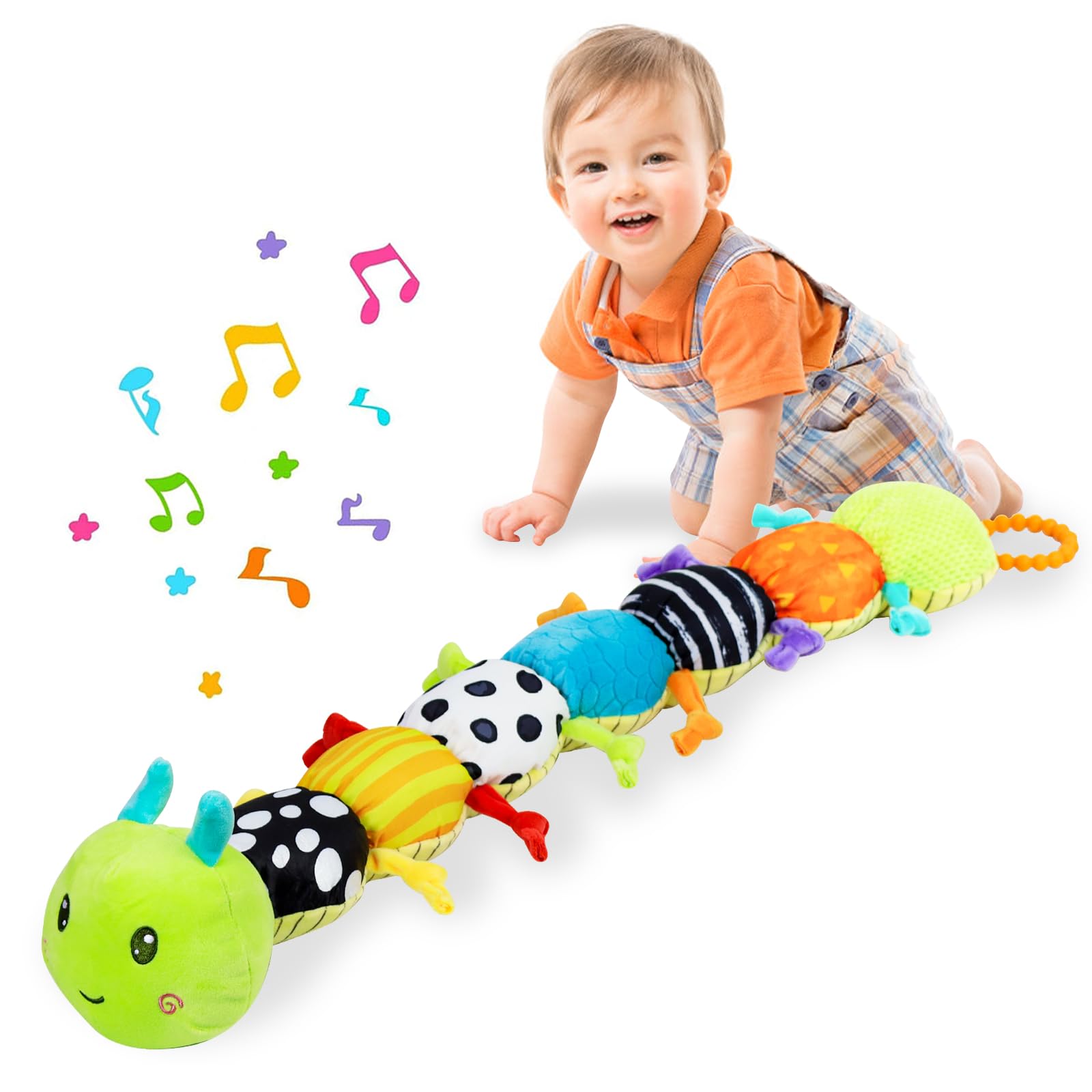 YOLOMOON Baby Toys 0-6 Months, Musical Caterpillar Tummy Time Toy, Sensory Toys 6-12 Months ...