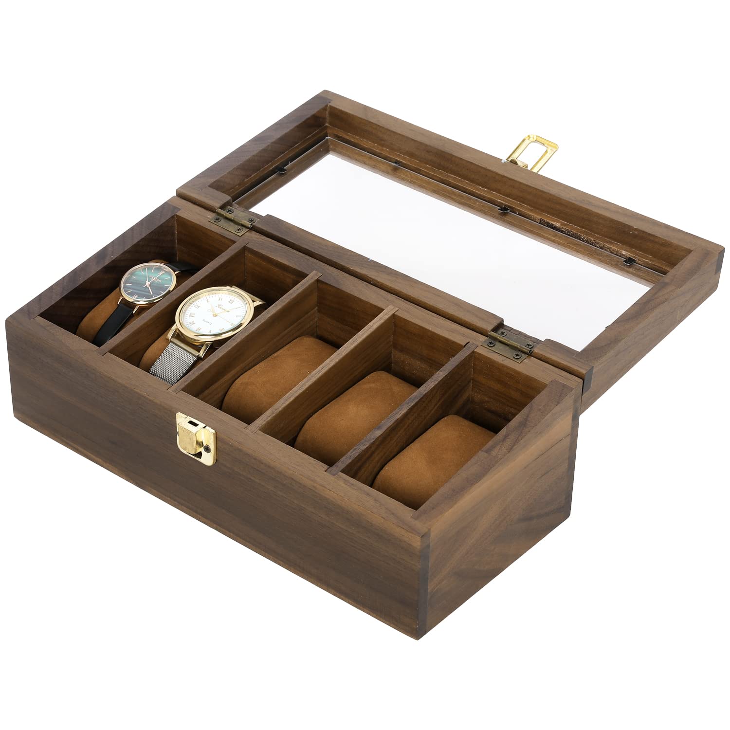 MyGift Natural Walnut Wood Wrist Watch Storage Box, Tabletop Watch ...