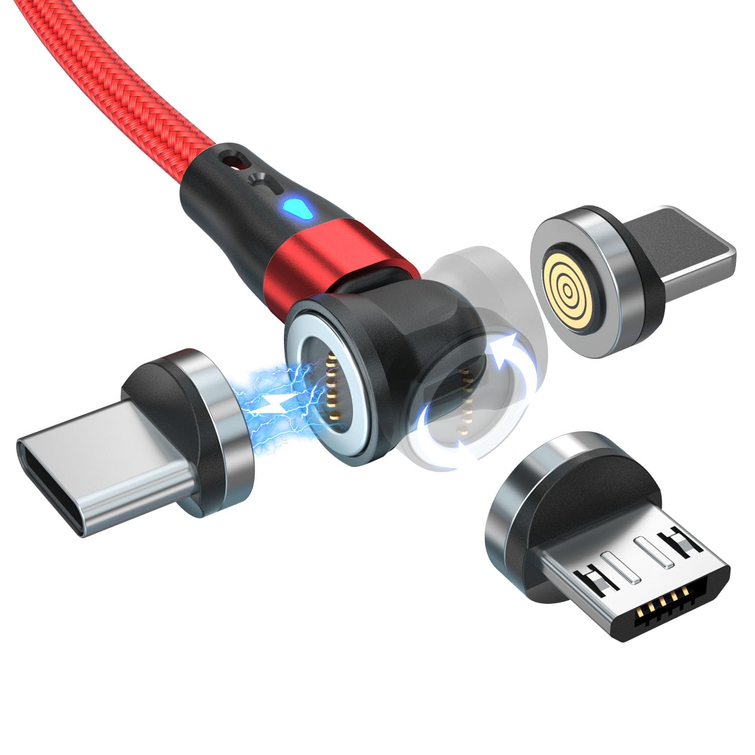 Magnetic USB Cable 3-in-1 3A Fast Charging Cable with 540° Rotating ...