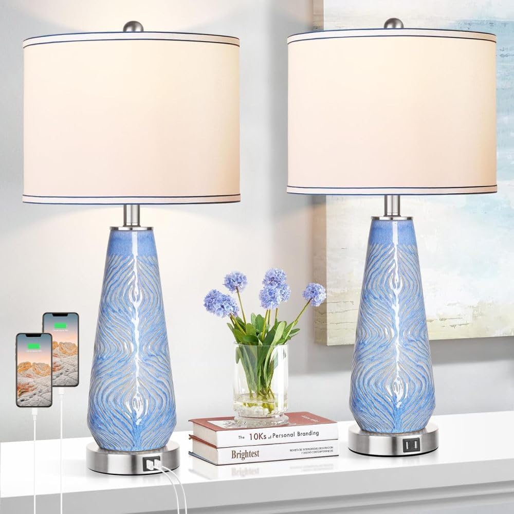 HOLISUN Modern Table Lamp Set of 2, 27 Inch Tall Touch Control Bedside ...