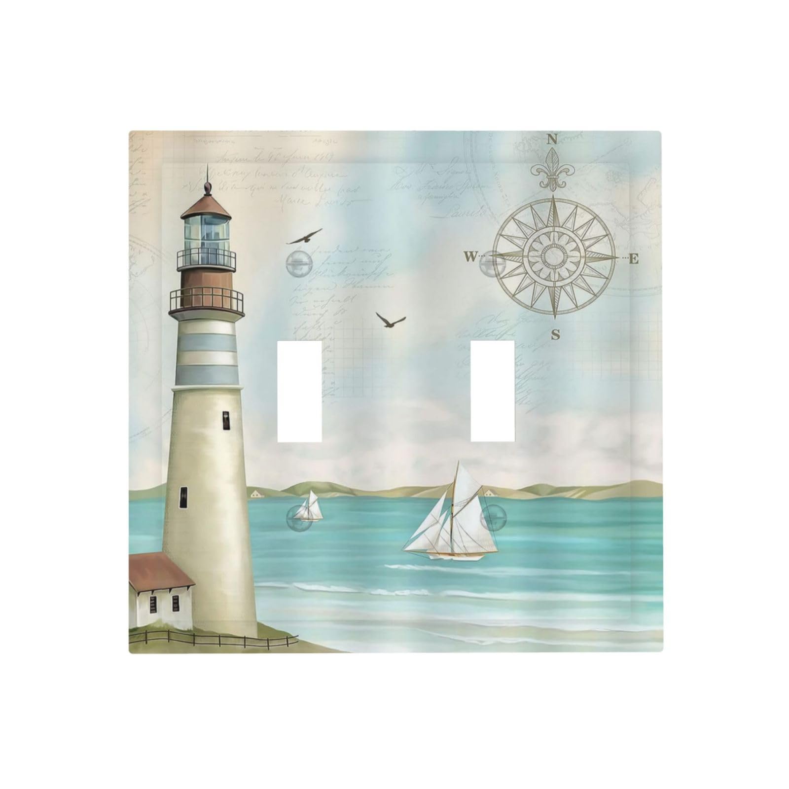 Nautical Lighthouse Ocean Coastal Compass Double Toggle Light Switch ...