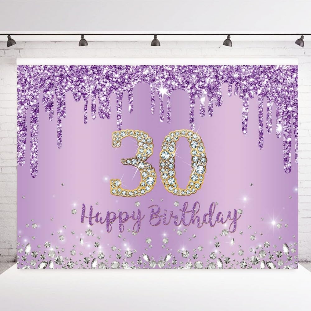 Amazon.com : INRUI Purple Happy 30th Birthday Photography Background ...