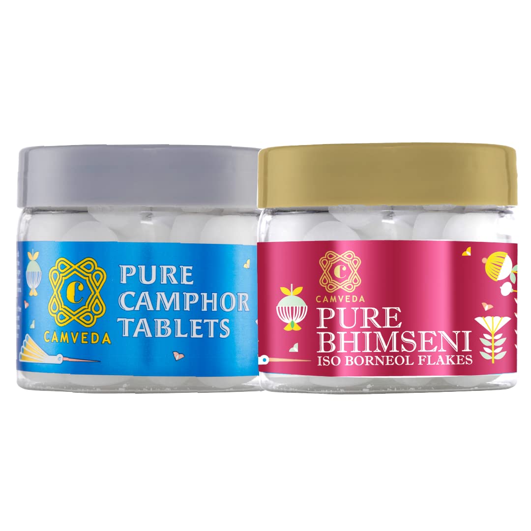 Camveda Pure Camphor + Pure Bhimseni Camphor 100g each (100gX2) | 100% ...