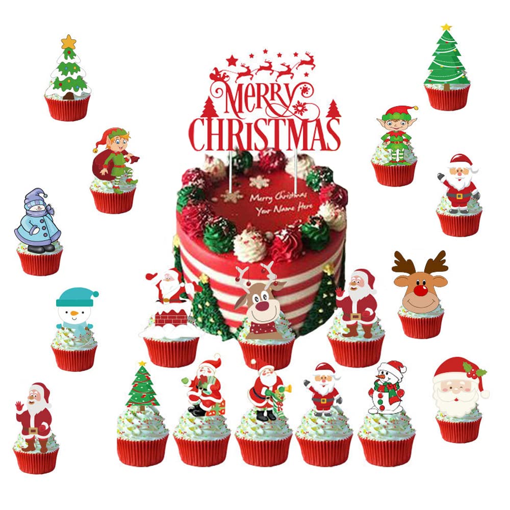 Buy Christmas Cake Toppers Merry Christmas Cake Topper &16 PCS ...