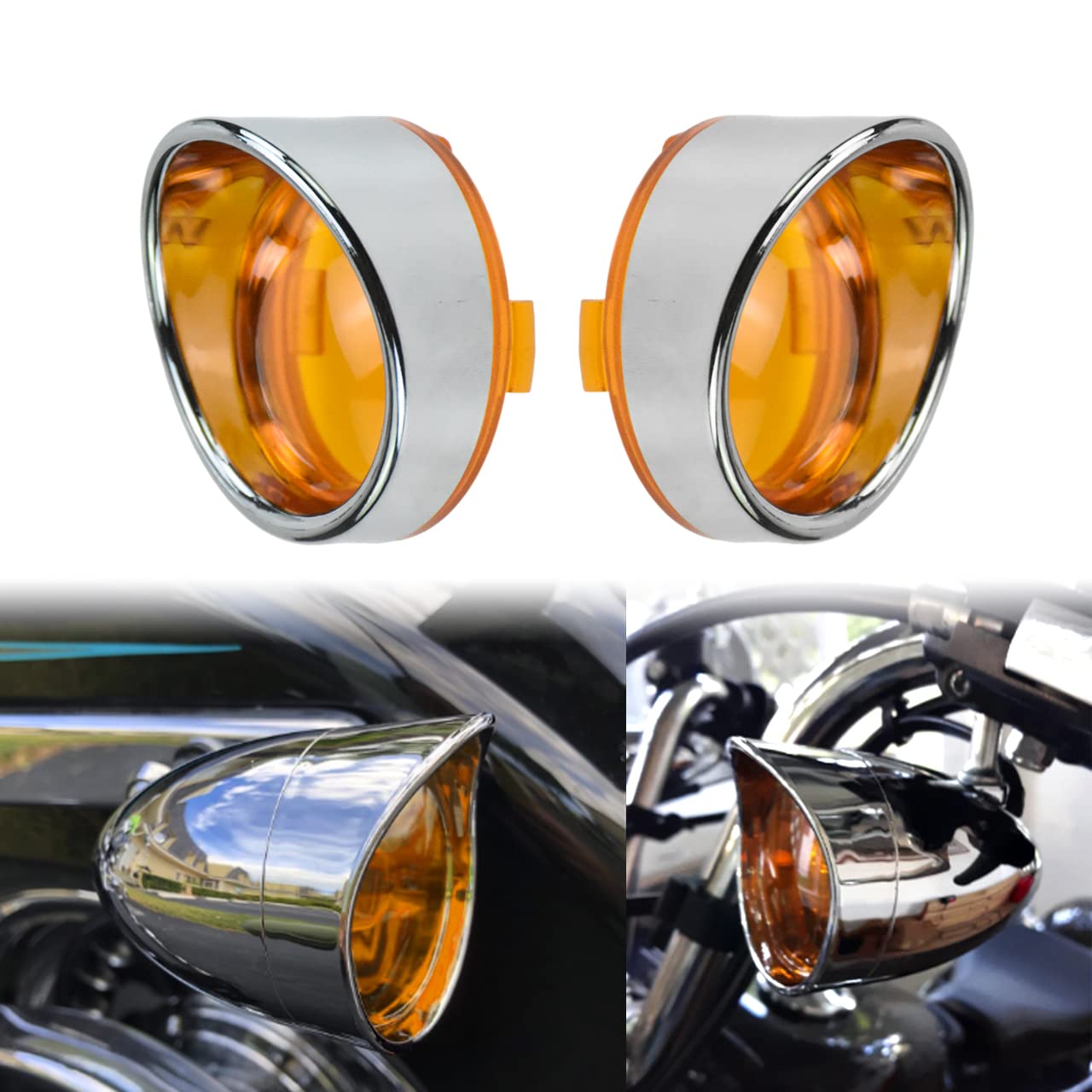 Amazon.com: HCmotorku Motorcycle Bullet Amber Turn Signals Lens Cover ...