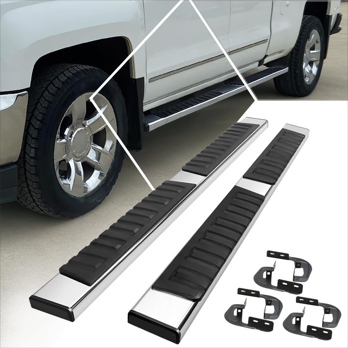 Amazon.com: [Pair] 6.7" Chrome Stainless Running Boards Side Step Bars ...