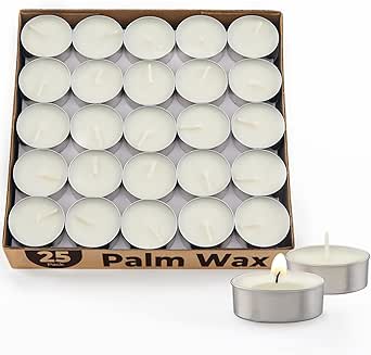 Amazon.com: Ashlux Unscented Palm Tea Lights Candles 25 Pack Bulk, 4.5 ...