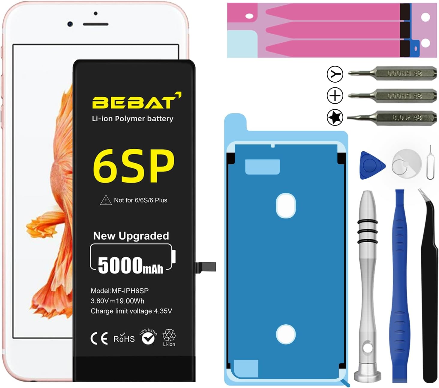 Amazon.com: BEBAT Replacement for iPhone 6s Plus Battery, 5000mAh High ...