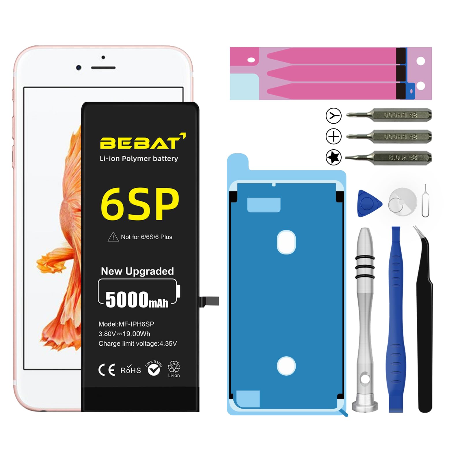 BEBAT Replacement for iPhone 6s Plus Battery, 5000mAh High Capacity Li-ion Polymer Replacement ...
