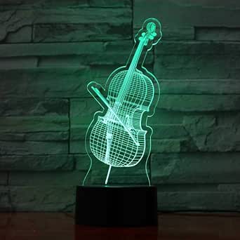 LLWWRR1 3D Led Cello Modelling Night Lights 7 Colorful Musical ...