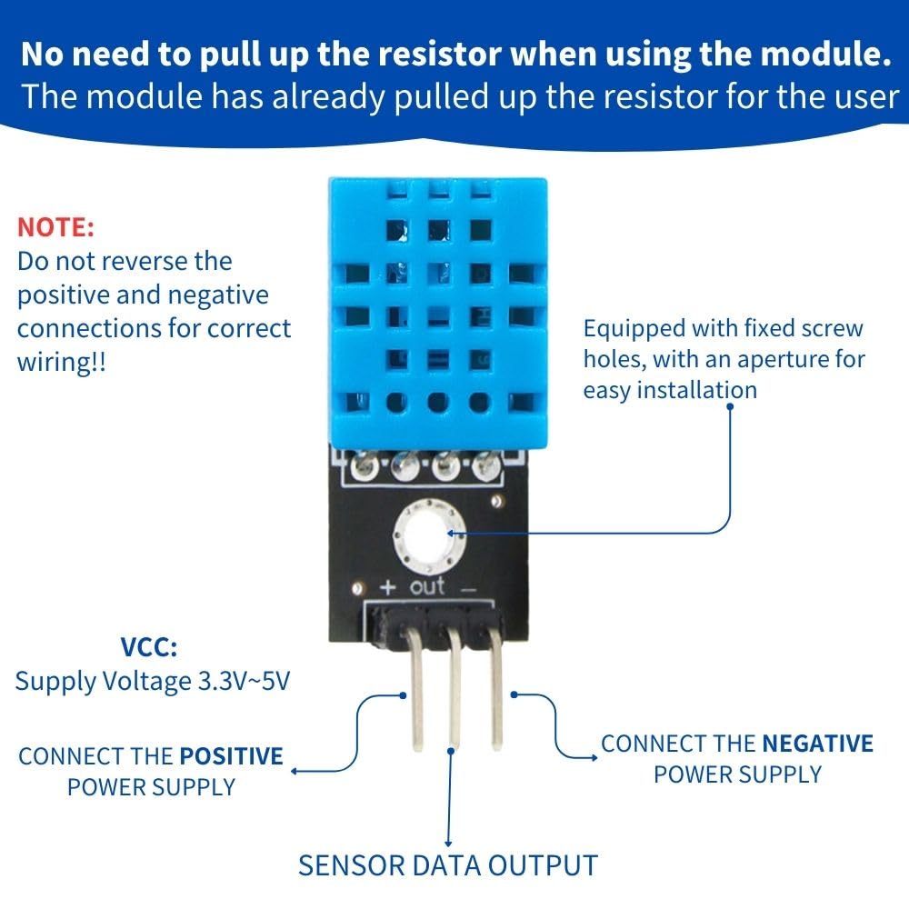 Snapklik.com : 2Pcs DHT11 Temperature Humidity Sensor Module Digital Single Bus Electronic ...