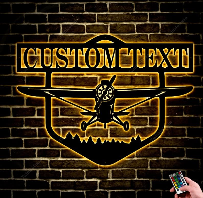 Amazon.com: POLOMANOR Airplane Custom Name Metal Wall Art With Led ...