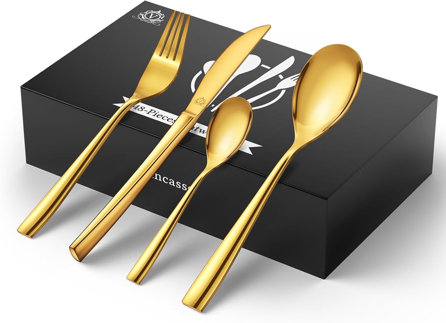 Amazon.com | vancasso Gold Silverware Set for 12, 48 Piece Stainless ...