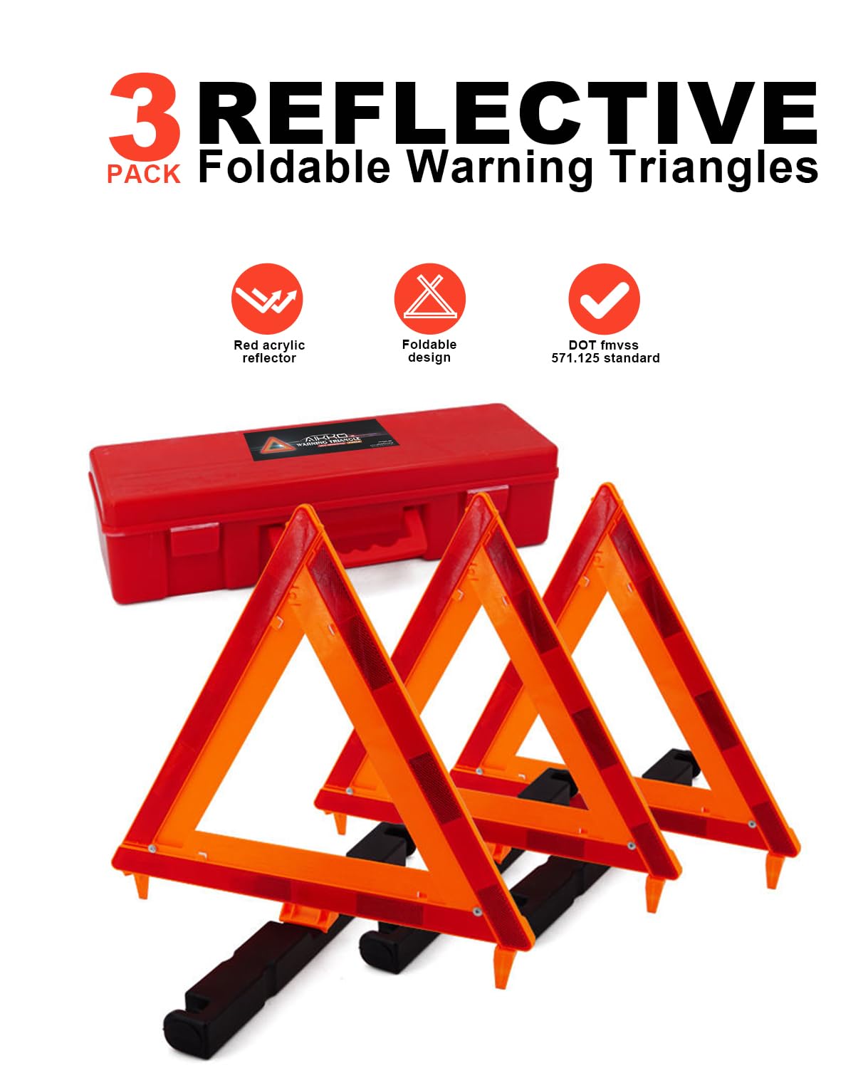Snapklik.com : Aikko 3 Pack Warning Triangle DOT Approved Identical To ...