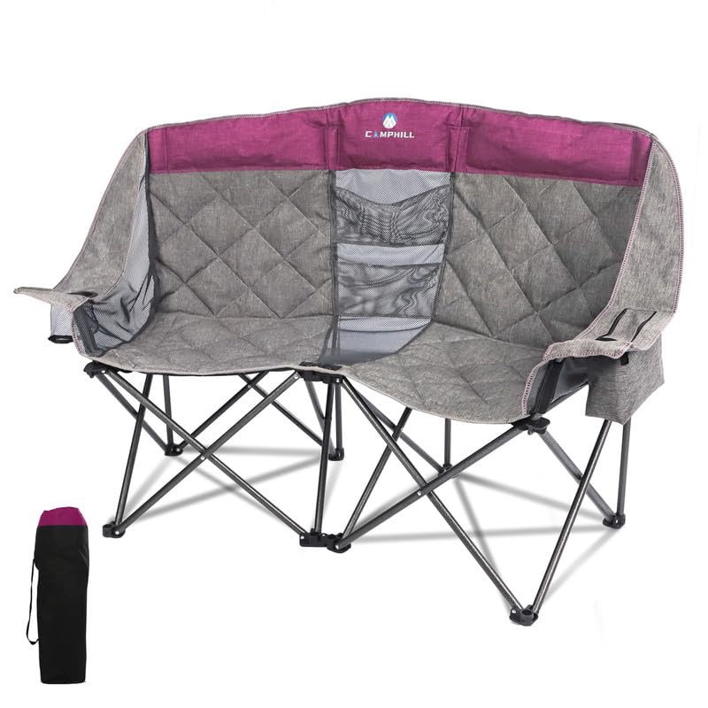 Folding Double Camping Chair, Portable Love seat Chair with Cup Holder ...