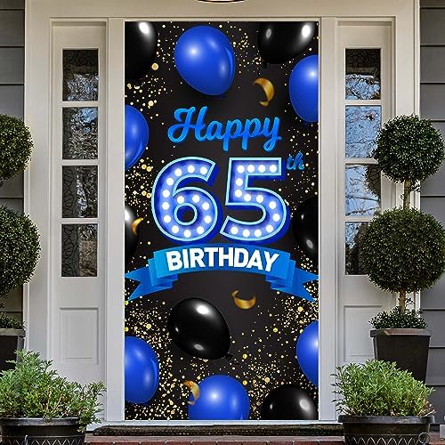 Amazon.com: Happy 65th Birthday Blue and Black Banner Backdrop Cheers ...