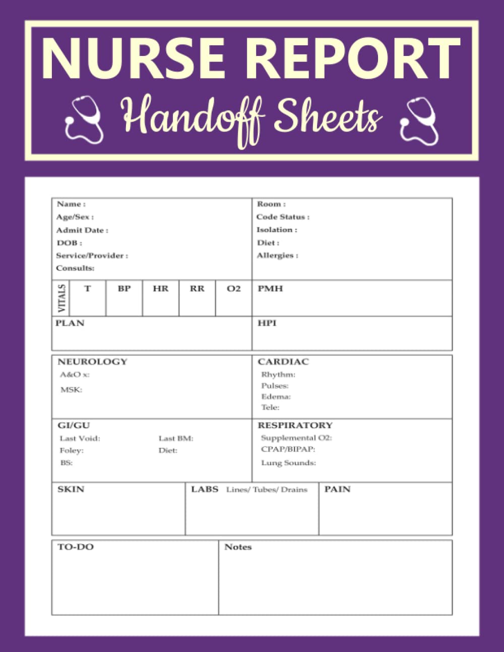 Buy Nurse Report Handoff Sheets: Nurse Brain Sheet for Organizing ...