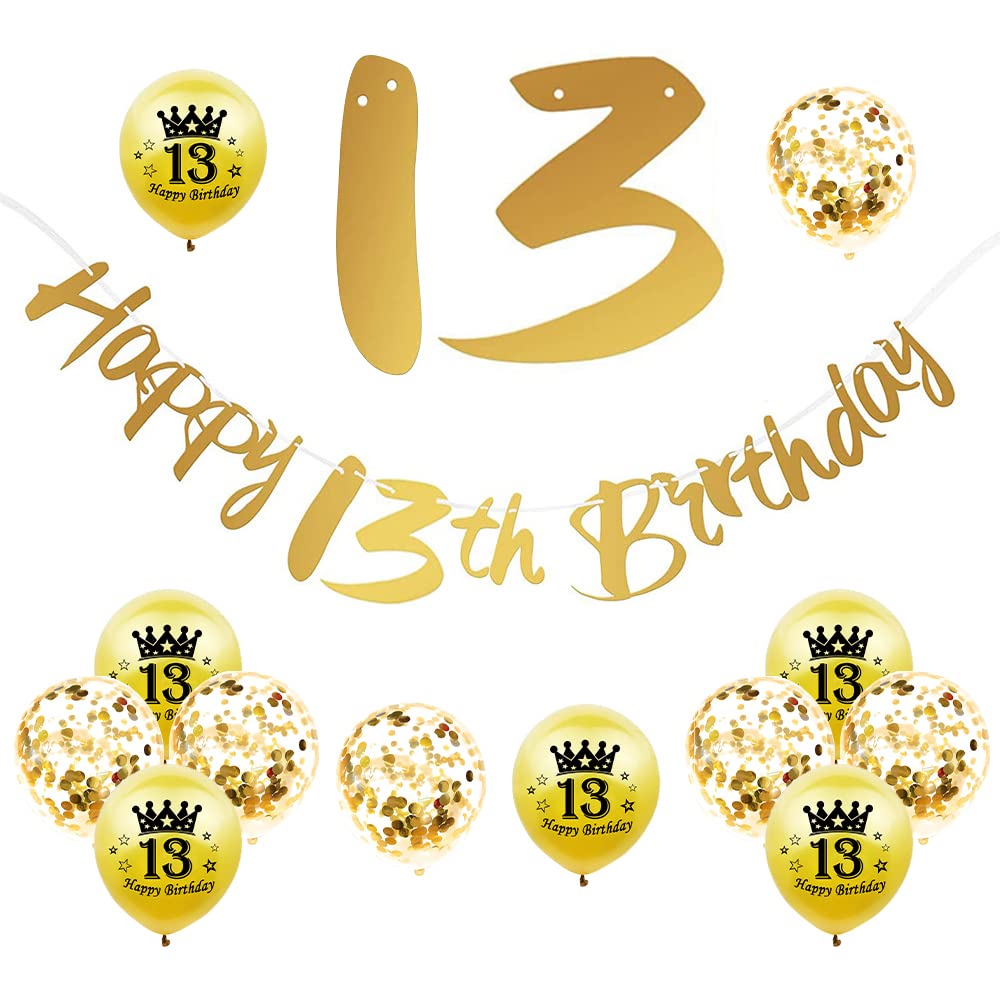 Happy 13th Birthday Banners Bunting & 12 Pcs Happy 13th Birthday ...