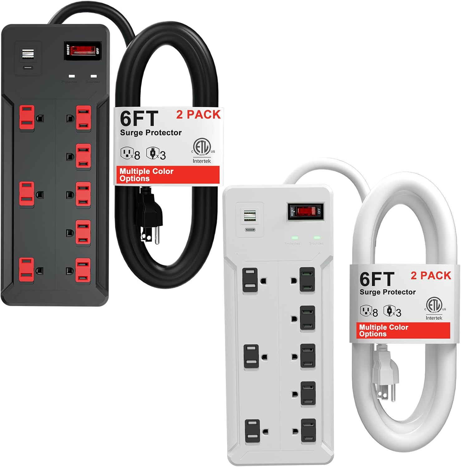 Amazon.com: ETL Listed Power Strip Surge Protector, 8 Outlets with 3 ...