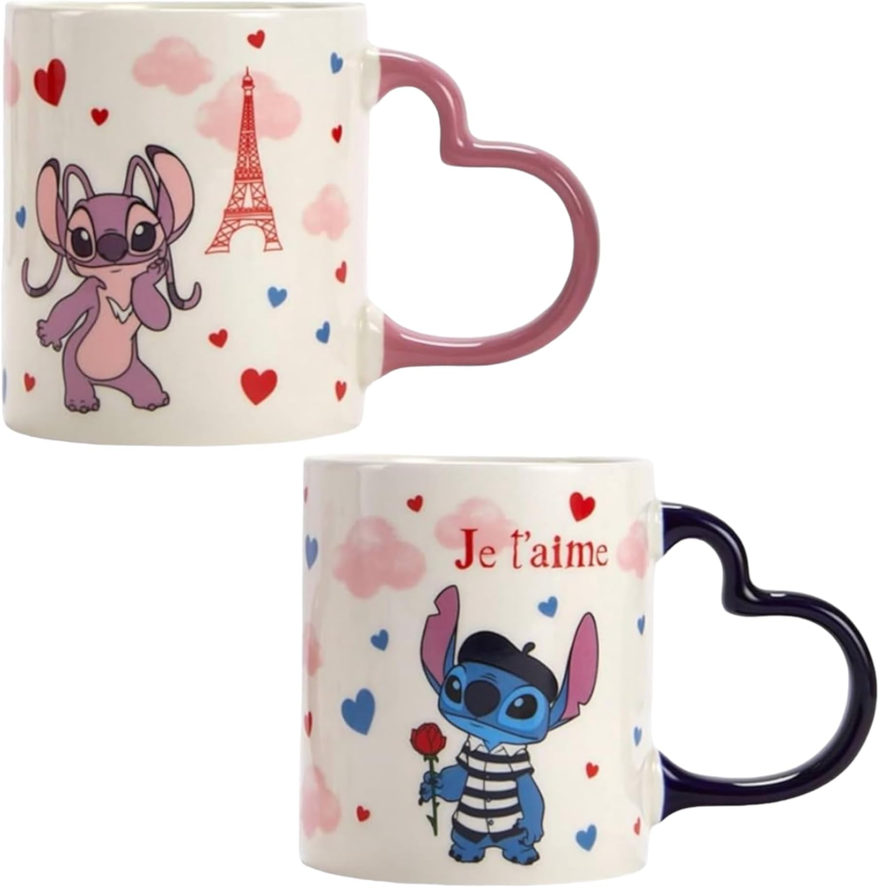 Disney Stitch & Angel French Love Heart Paris Porcelain Mugs Cups 380ml ...