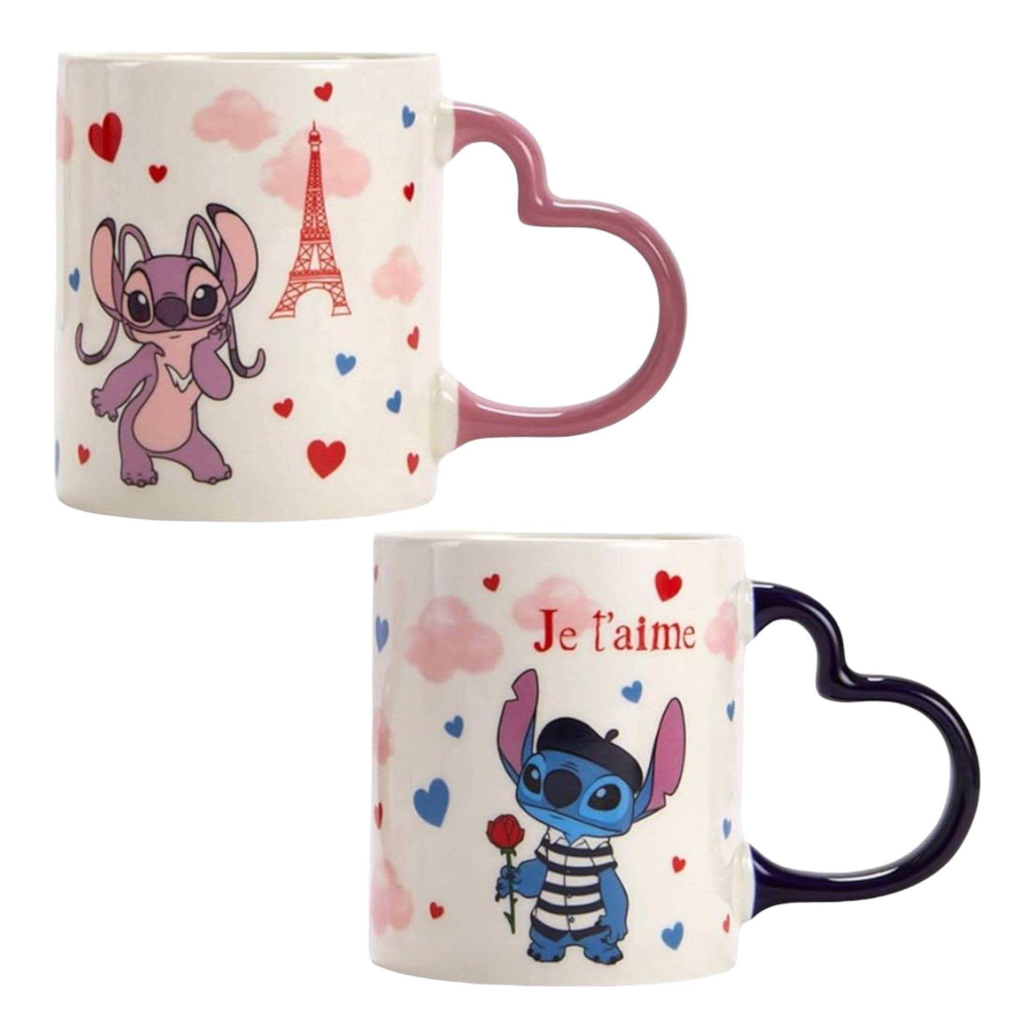 Disney Stitch & Angel French Love Heart Paris Porcelain Mugs Cups 380ml ...