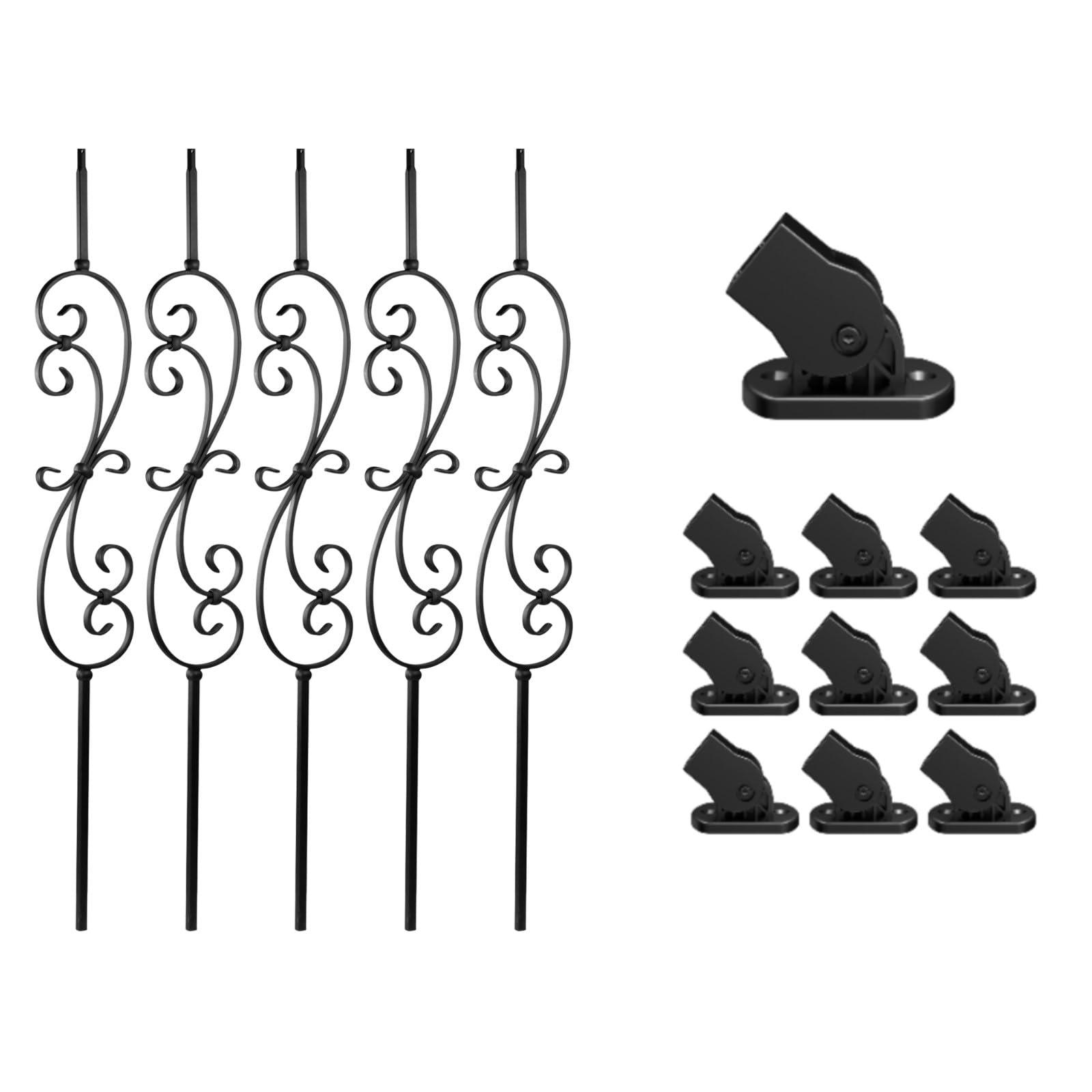 Muzata 10Pack Iron Baluster Shoes Swivel Shoes for Staircase Black ...