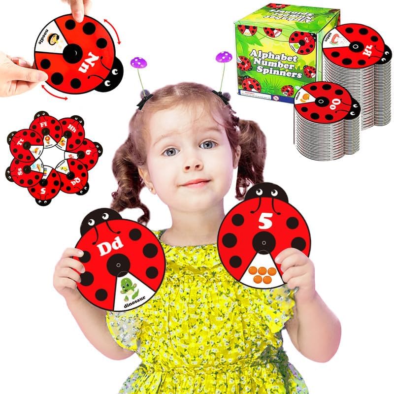 36pcs Alphabet Number Spinner Learning Toy,Ladybug ABC Letter Spinning ...