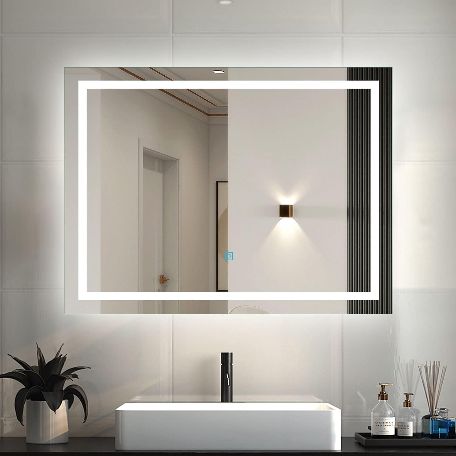 DOMTECH Bathroom Mirror with Shelves, White Bathroom Mirror 60 cm Wall ...