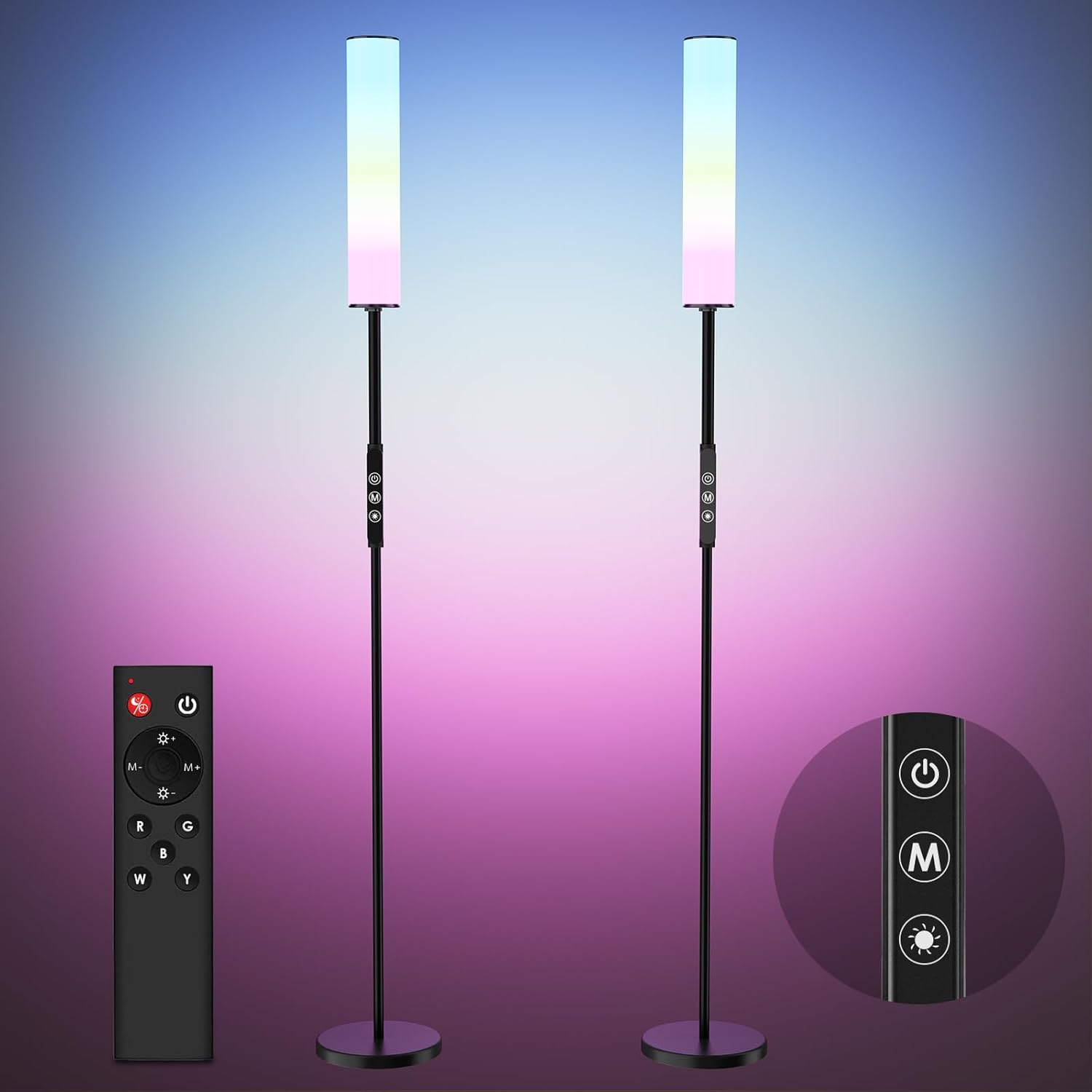 YIKBIK 2PCS RGB Corner Floor Lamp, 20W LED Corner Lamp RGBW 2000K-6000K ...