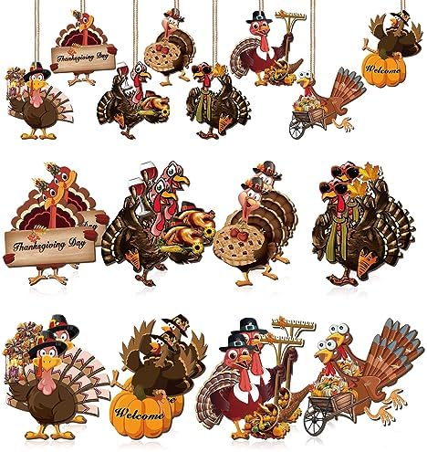 Amazon.com: BOUMUSOE 24 Pcs Thanksgiving Hanging Tree Decorations, Wood ...
