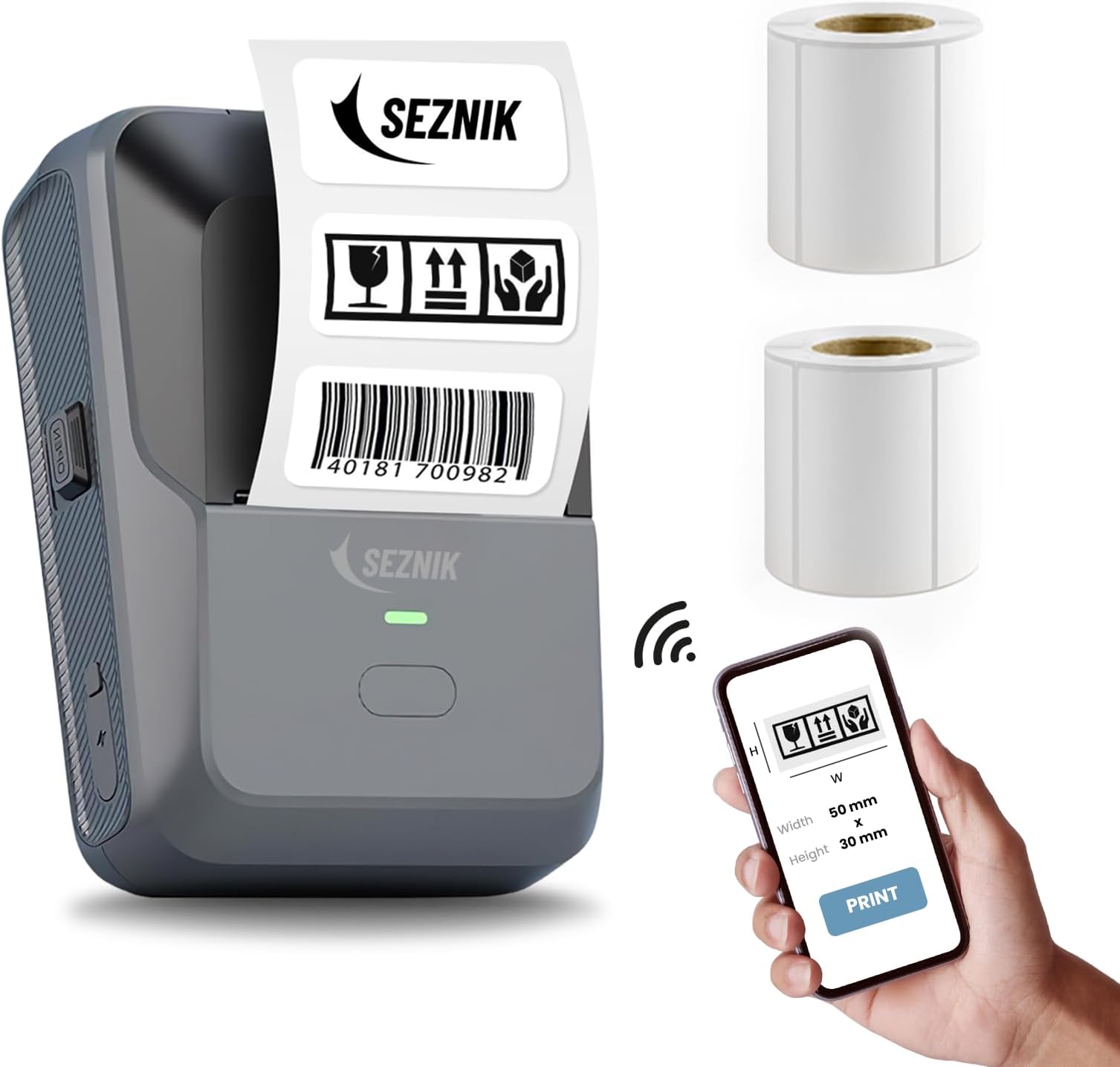 SEZNIK Josh Bluetooth Thermal Label Printer for Business | Inkless Mini ...
