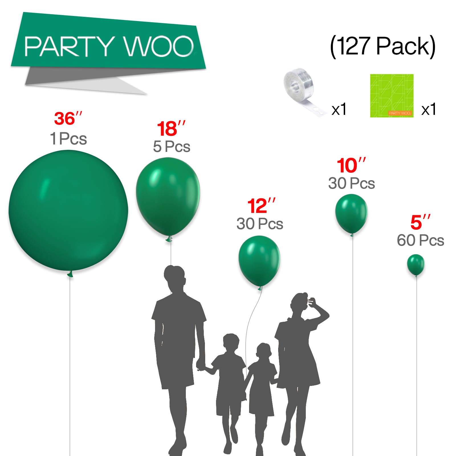 Snapklik.com : Hunter Green Balloons, 127 Pcs Dark Green Balloons Different Sizes Pack Of 36 ...