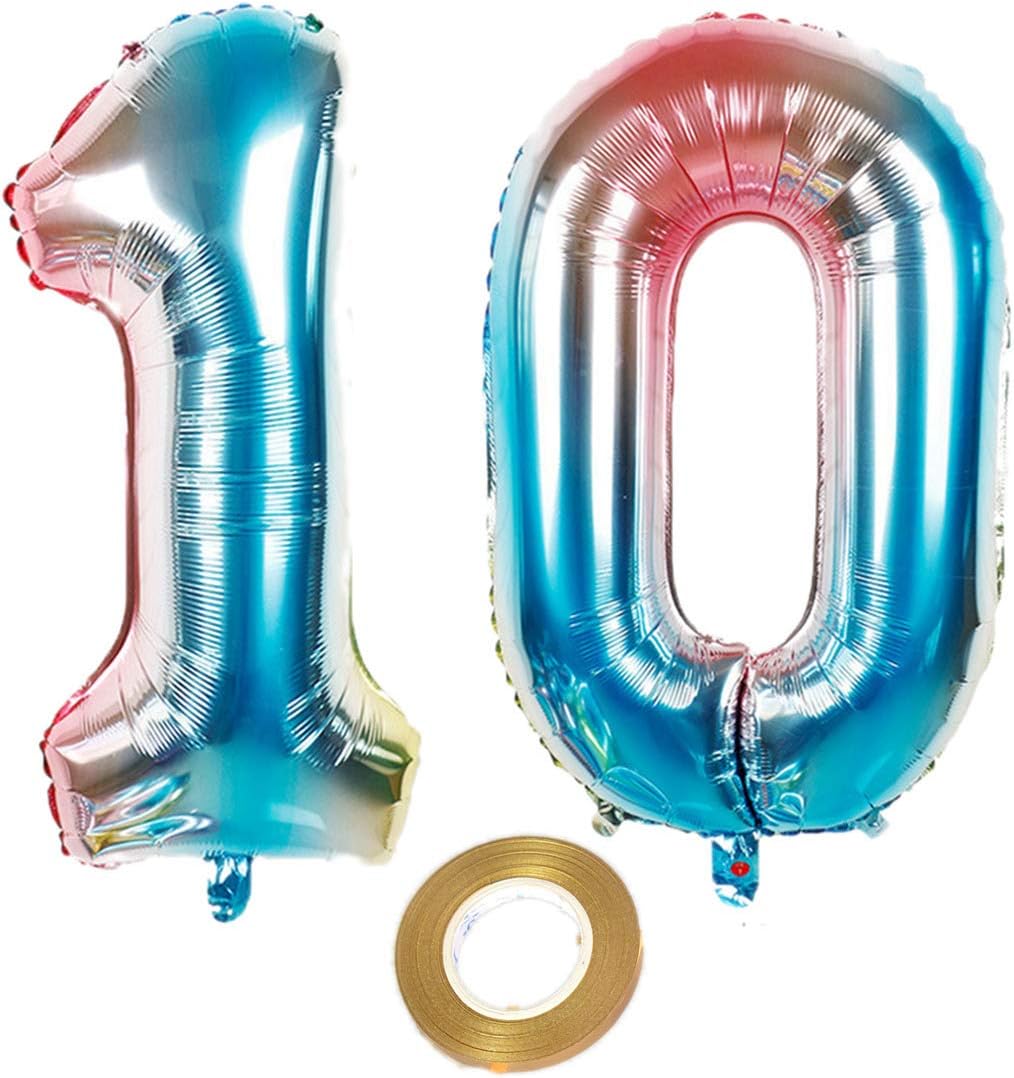 32 Zoll luftballons zahl 10 Regenbogen Mädchen 10. geburtstagsdeko ...