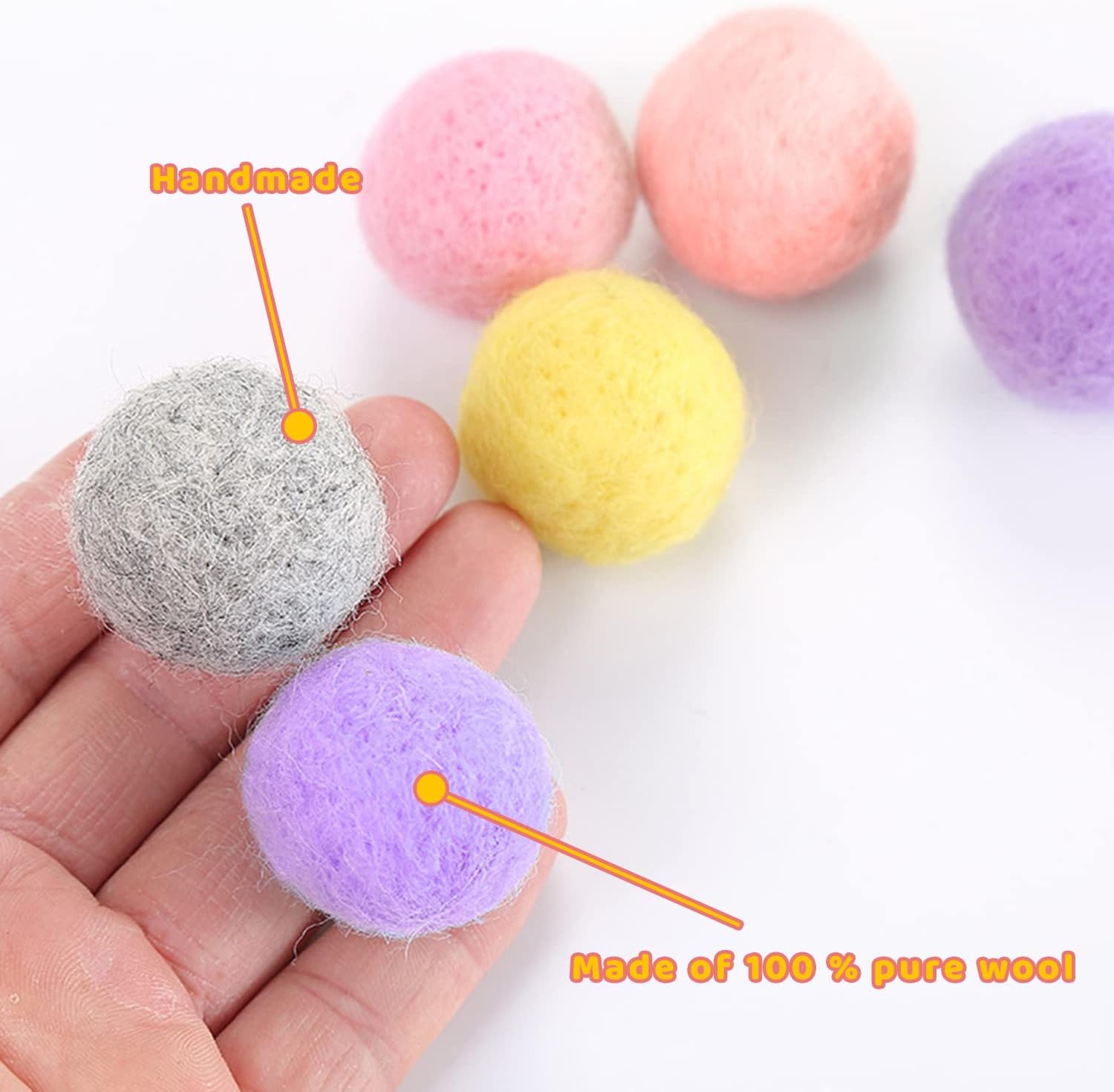 6 wool balls, with 2 plush balls, interactive cat toy balls, felt balls ...