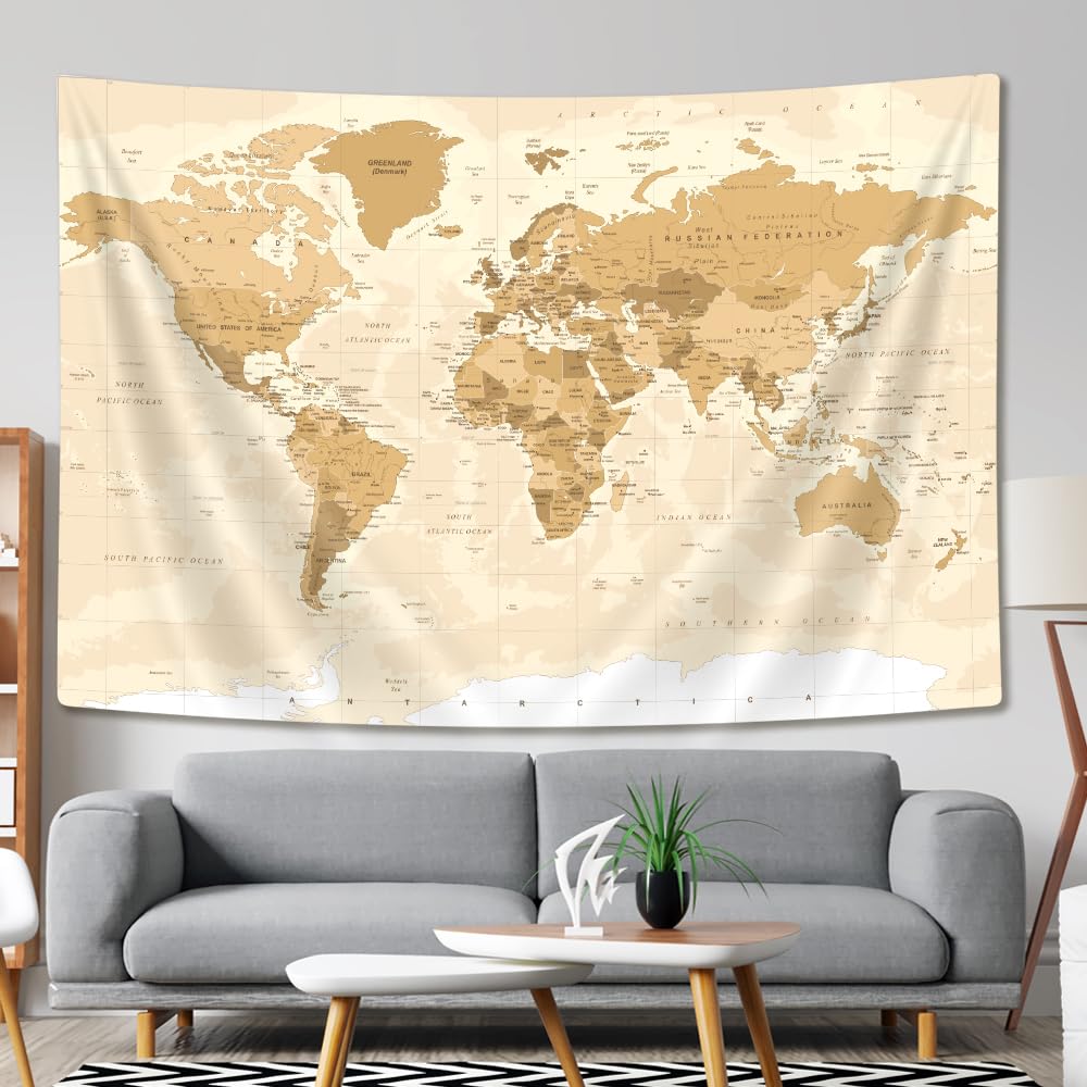 Old World Art Wall Tapestry Vintage World Map Tapestry Earth Continent