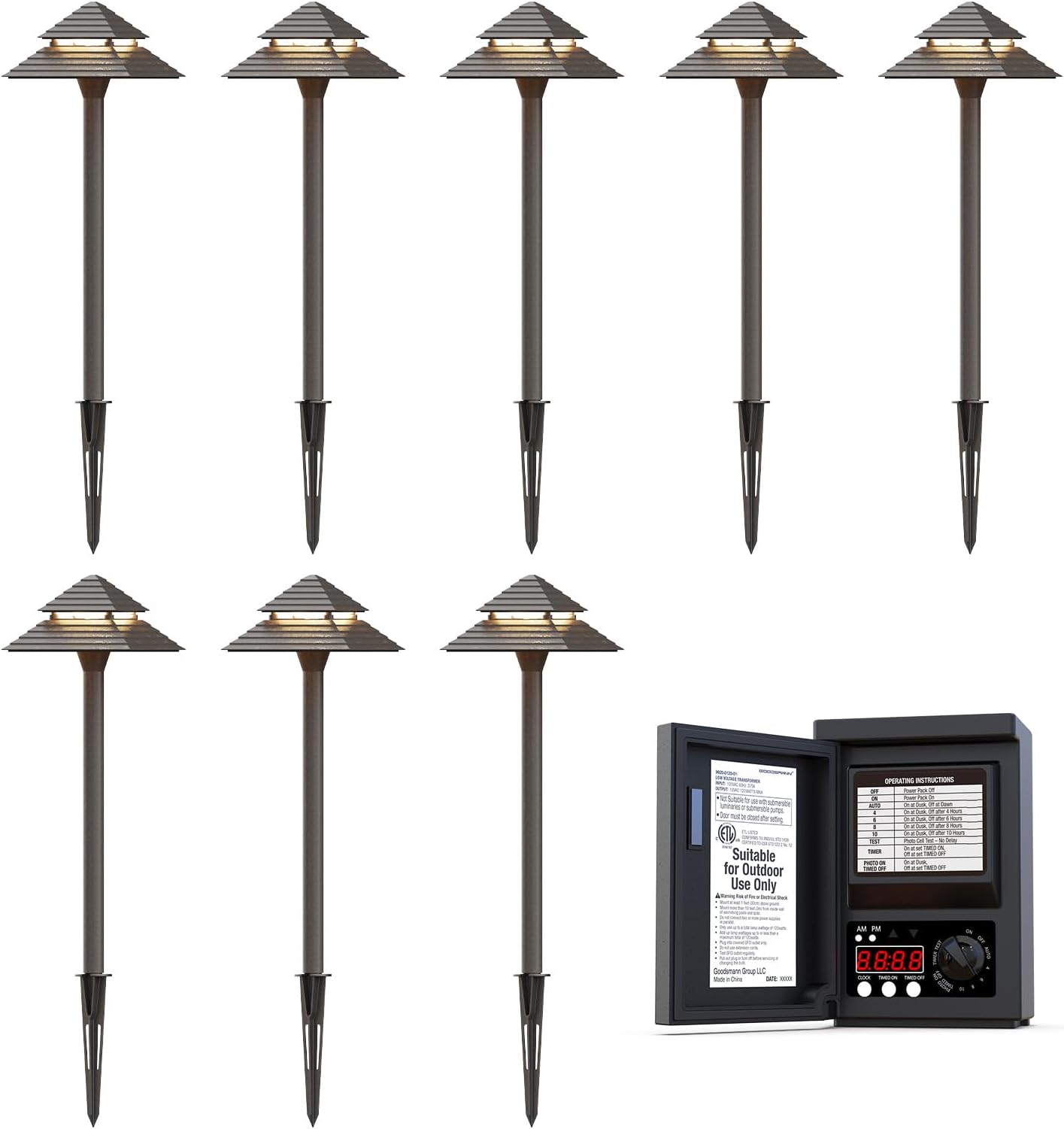 GOODSMANN Landscape Lighting 8PK Low Voltage Landscape 2-Tier Pagoda ...