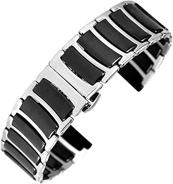 Amazon.co.jp: [BOLEXA] 時計 ベルト ステンレス MGHN 黒/白セラミックスステンレス鋼の時計バンド20/22 mm ...