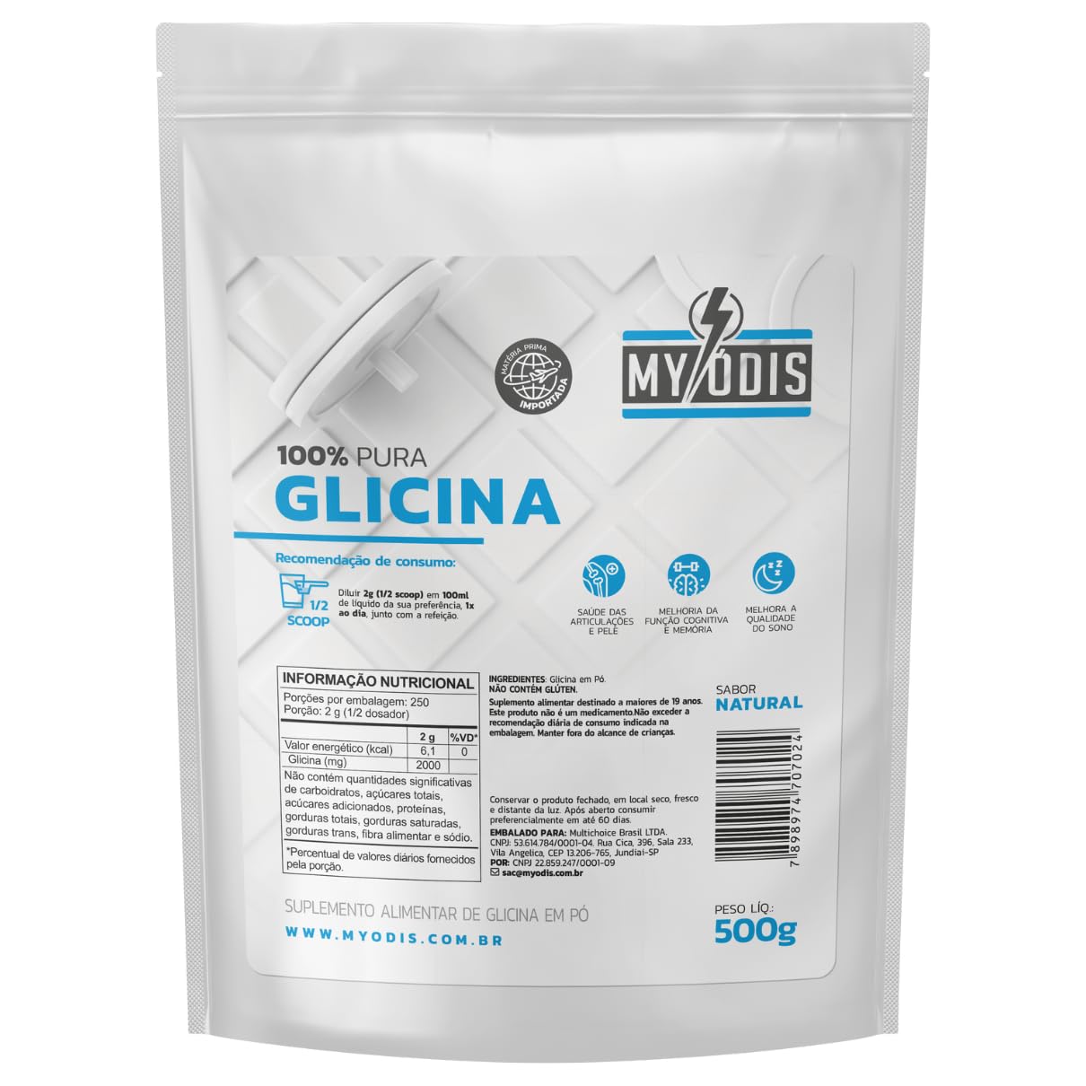 Glicina 500g - 100% Pura Importada - Suplemento em Pó - Myódis | Amazon ...