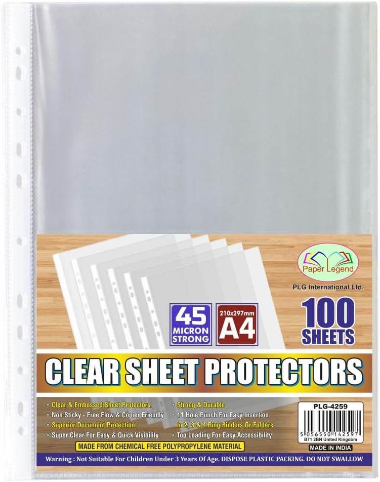 1000 Pcs A4 Punched Pockets 10-15 Sheets 30 Micron for Folders Plastic ...