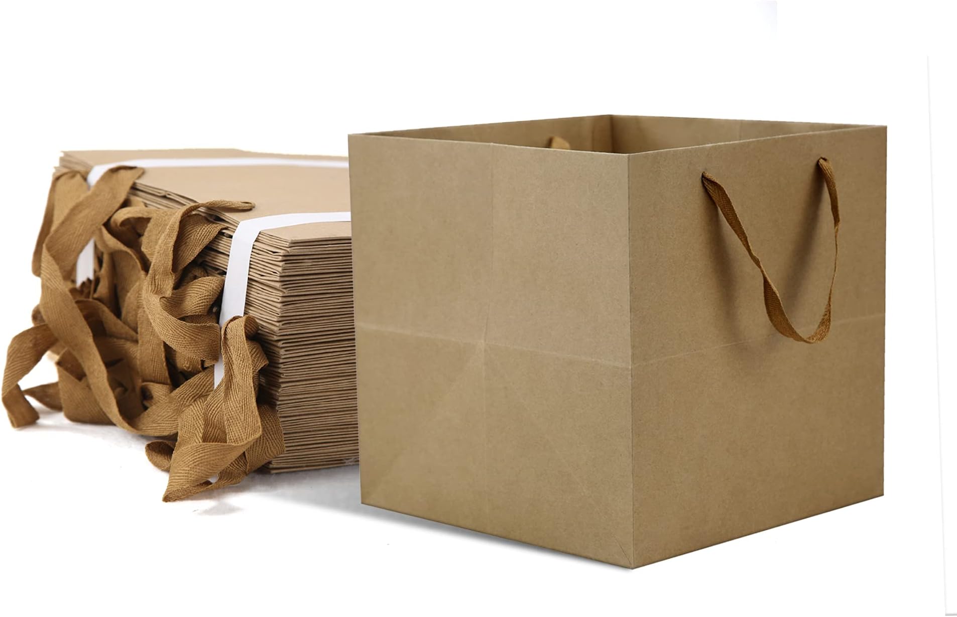 Amazon.com: 7.8inch Square Brown Kraft Paper Bags Flowers Gift Bags ...
