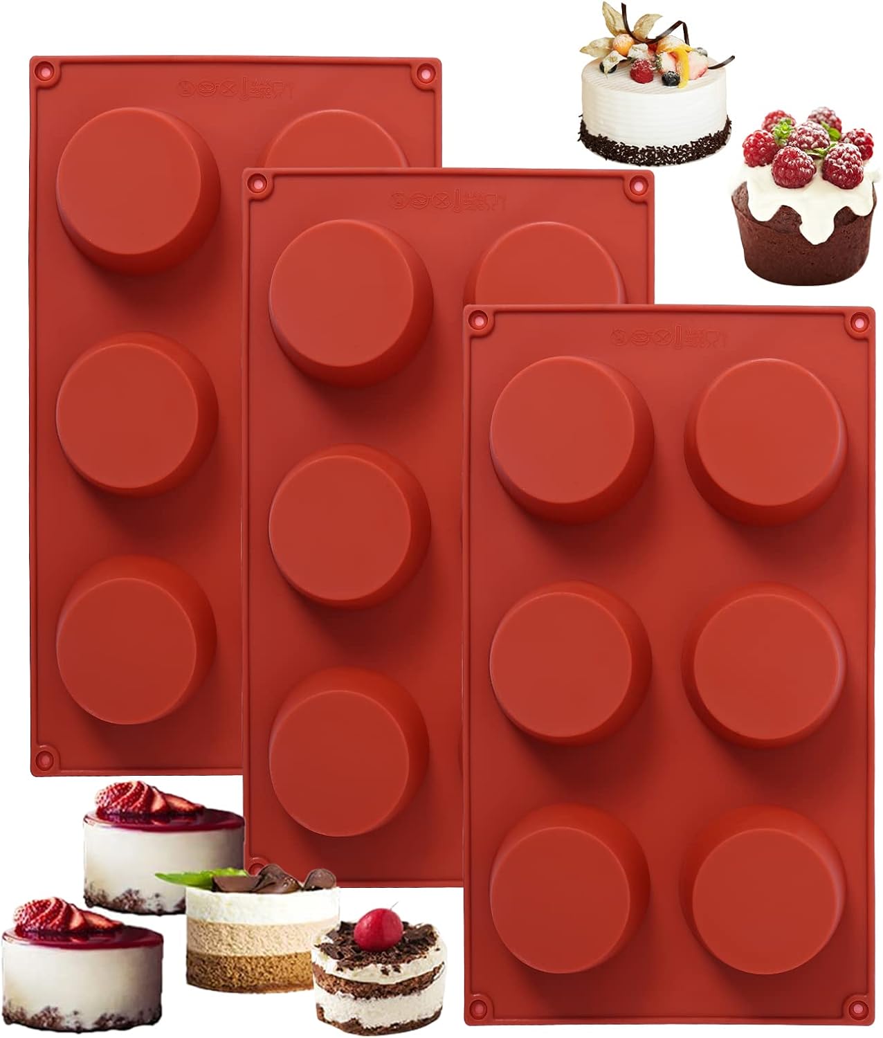 Amazon.com: FUGZAUD 3 Pack Large 6-Cavity Round Silicone Molds, Non ...