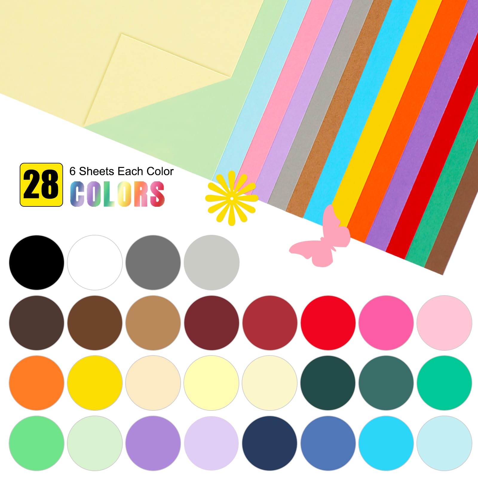 Snapklik.com : 168 Sheets 120gsm/32lb Colored Paper 28 Colors, 85x11 ...